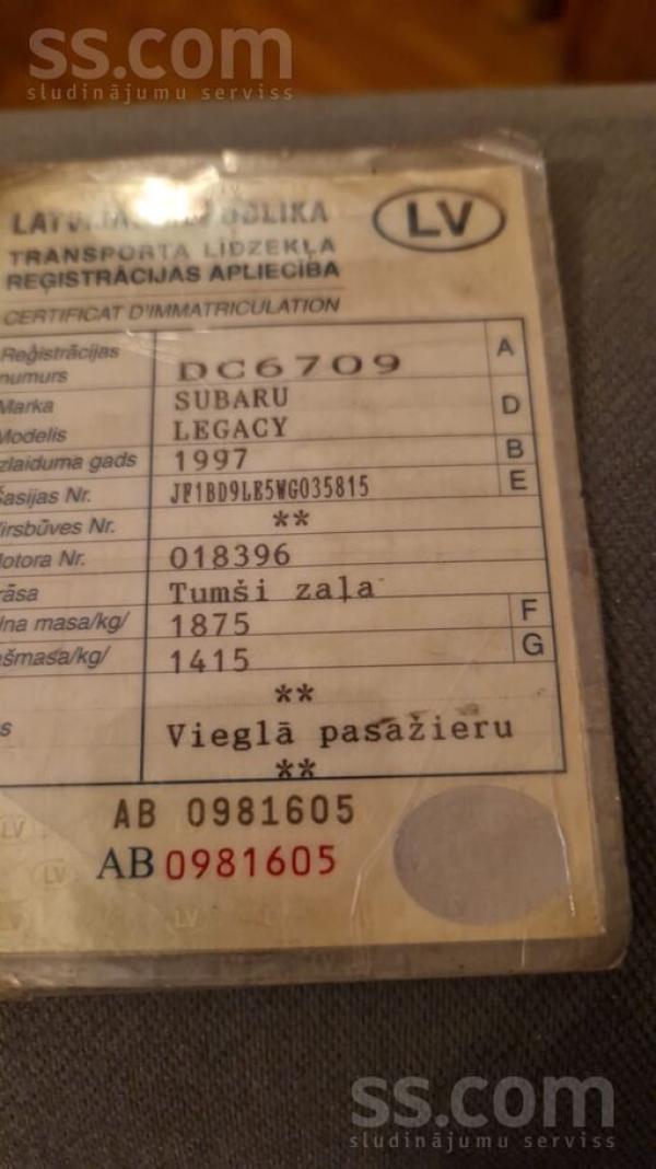 Zaļš Subaru Legacy 1997 Rīga, ar dzinēja tilpumu 2.50 L un nobraukumu 275 tūkst. km par 850 €, foto 6 vietnē AUTOMOTO.COM.LV