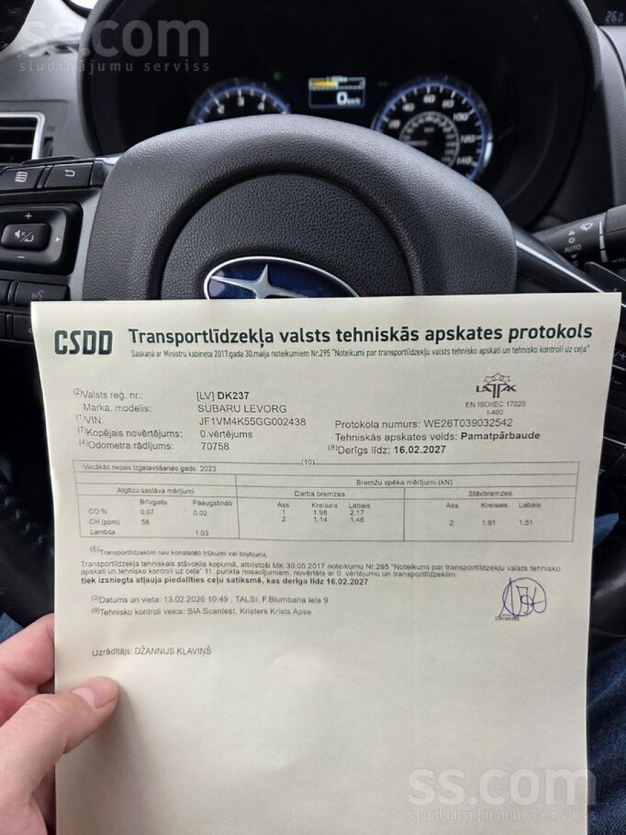 Blue Subaru Levorg 2016 in Talsi, with an engine capacity of 1.60 L and mileage of 75 thousand km for 11500 €, photo 16 on AUTOMOTO.COM.LV