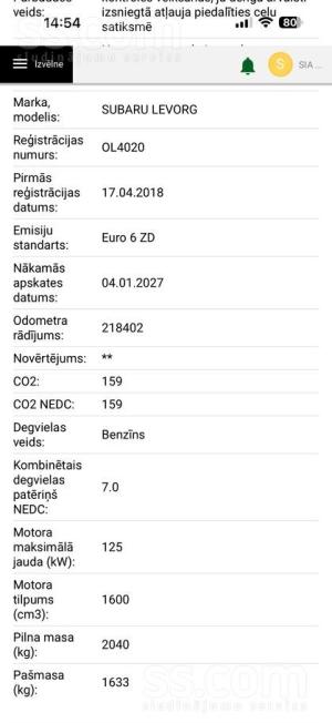Pelēks Subaru Levorg 2018 Rīga, ar dzinēja tilpumu 1.60 L un nobraukumu 219 tūkst. km par 11800 €, foto 29 vietnē AUTOMOTO.COM.LV