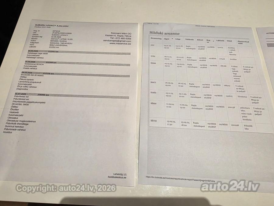 Бежевый Субару Аутбек 2008 в Тарту, объемом двигателя 2.50 л и пробегом 213 тыс. км за 4200 €, фото 18 на AUTOMOTO.COM.LV