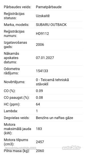 Zils Subaru Outback 2006 Rīga, ar dzinēja tilpumu 2.50 L un nobraukumu 156 tūkst. km par 3700 €, foto 18 vietnē AUTOMOTO.COM.LV