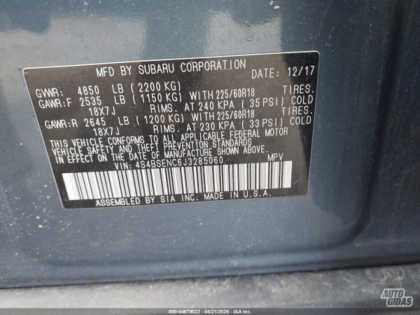 Blue Subaru Outback 2018 in Kaunas, with an engine capacity of 3.60 L and mileage of 254 thousand km for 8900 €, photo 9 on AUTOMOTO.COM.LV