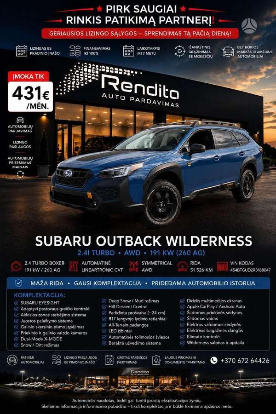 Zils Subaru Outback 2024 Kretinga, ar dzinēja tilpumu 2.39 L un nobraukumu 52 tūkst. km par 30950 €, foto 45 vietnē AUTOMOTO.COM.LV