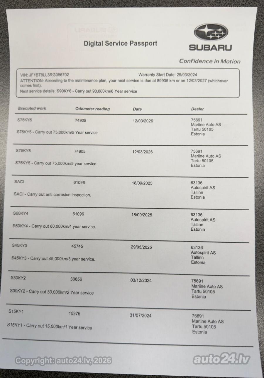 Коричневый Субару Аутбек 2024 в Тарту, объемом двигателя 2.50 л и пробегом 78 тыс. км за 26500 €, фото 14 на AUTOMOTO.COM.LV
