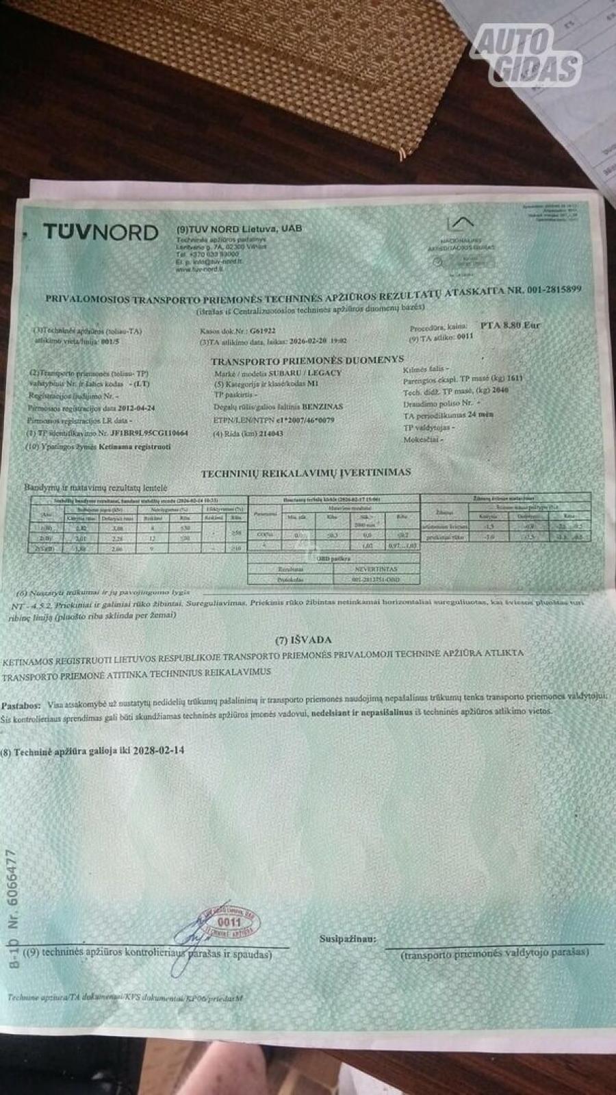 Субару Аутбек 2012 в Вильнюс, объемом двигателя 2.50 л и пробегом 215 тыс. км за 4000 €, фото 3 на AUTOMOTO.COM.LV