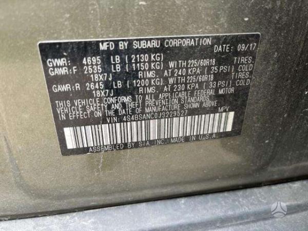 Green Subaru Outback 2018 in Klaipeda, with an engine capacity of 2.50 L and mileage of 124 thousand km for 9990 €, photo 4 on AUTOMOTO.COM.LV