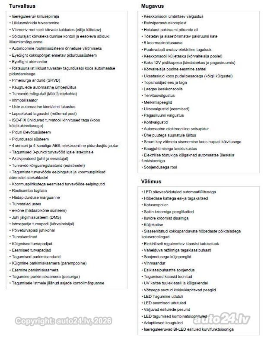 Green Subaru Outback 2021 in Tartu, with an engine capacity of 2.50 L and mileage of 69 thousand km for 27900 €, photo 16 on AUTOMOTO.COM.LV
