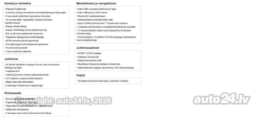 Green Subaru Outback 2021 in Tartu, with an engine capacity of 2.50 L and mileage of 69 thousand km for 27900 €, photo 17 on AUTOMOTO.COM.LV