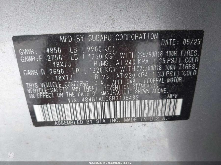 Grey Subaru Outback 2024 in Klaipeda, with an engine capacity of 0.00 L and mileage of 49 thousand km for 10500 €, photo 10 on AUTOMOTO.COM.LV