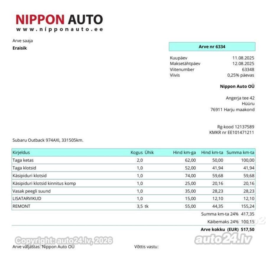 Grey Subaru Outback 2006 in Tallinn, with an engine capacity of 2.50 L and mileage of 340 thousand km for 1900 €, photo 13 on AUTOMOTO.COM.LV