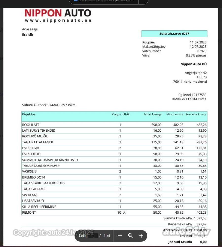 Grey Subaru Outback 2006 in Tallinn, with an engine capacity of 2.50 L and mileage of 340 thousand km for 1900 €, photo 14 on AUTOMOTO.COM.LV