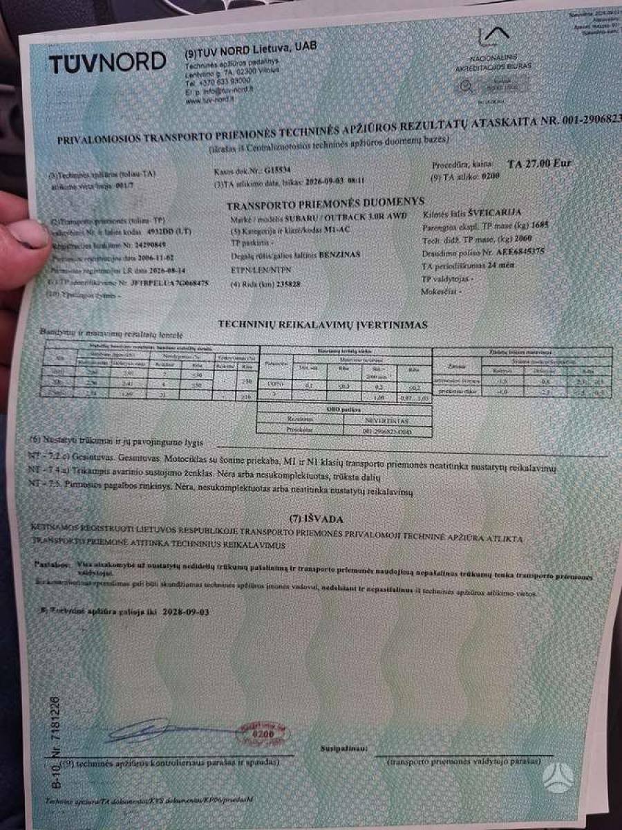 Белый Субару Аутбек 2006 в Вильнюс, объемом двигателя 3.00 л и пробегом 235 тыс. км за 4999 €, фото 11 на AUTOMOTO.COM.LV