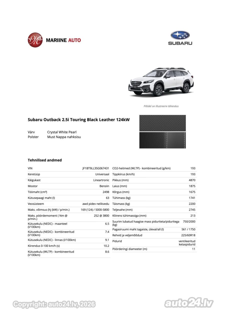 Balts Subaru Outback 2025 Tallina, ar dzinēja tilpumu 2.50 L un nobraukumu 13 tūkst. km par 37900 €, foto 13 vietnē AUTOMOTO.COM.LV
