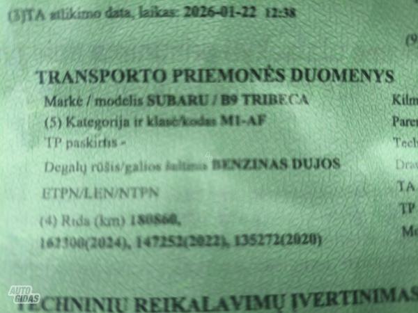 Subaru Tribeca 2006 Viļņa, ar dzinēja tilpumu 3.00 L un nobraukumu 187 tūkst. km par 1550 €, foto 8 vietnē AUTOMOTO.COM.LV
