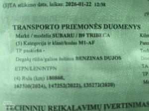 Subaru Tribeca 2006 in Vilnius, with an engine capacity of 3.00 L and mileage of 187 thousand km for 1550 €, photo 9 on AUTOMOTO.COM.LV