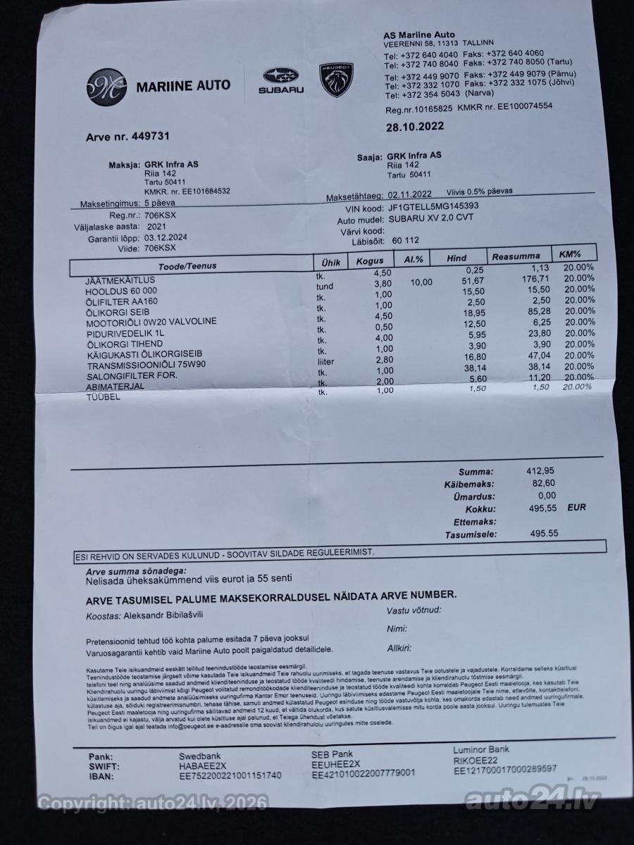 Черный Субару ХВ 2021 в Пайде, объемом двигателя 2.00 л и пробегом 158 тыс. км за 15990 €, фото 29 на AUTOMOTO.COM.LV