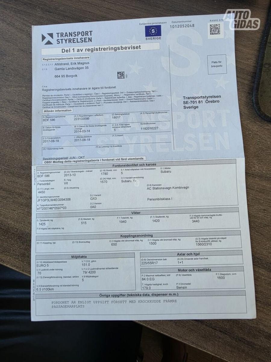 Субару ХВ 2014 в Вильнюс, объемом двигателя 1.60 л и пробегом 220 тыс. км за 8950 €, фото 26 на AUTOMOTO.COM.LV