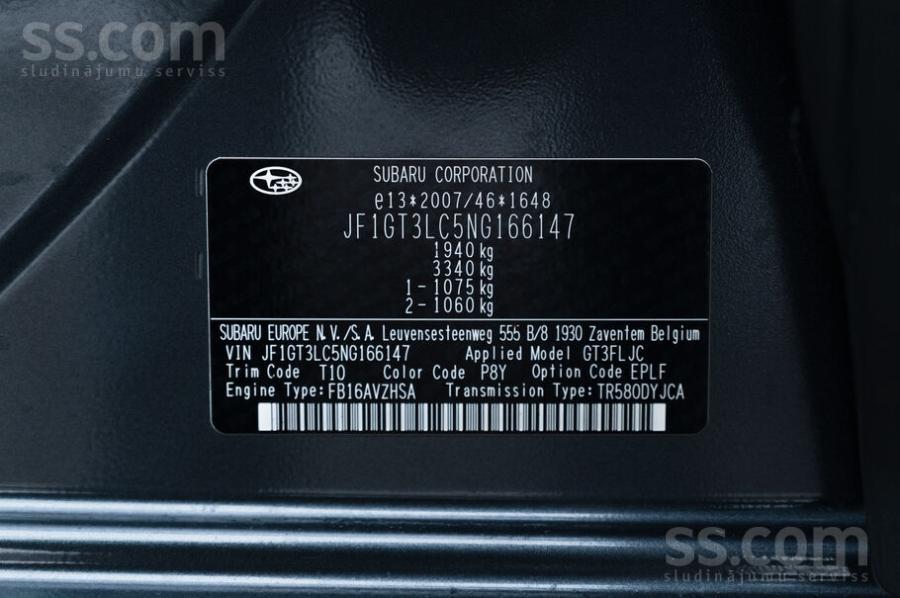 Pelēks Subaru XV 2022 Rīga, ar dzinēja tilpumu 1.60 L un nobraukumu 112 tūkst. km par 16500 €, foto 29 vietnē AUTOMOTO.COM.LV