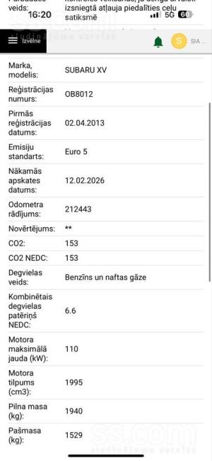 White Subaru XV 2013 in Riga, with an engine capacity of 2.00 L and mileage of 213 thousand km for 7200 €, photo 24 on AUTOMOTO.COM.LV