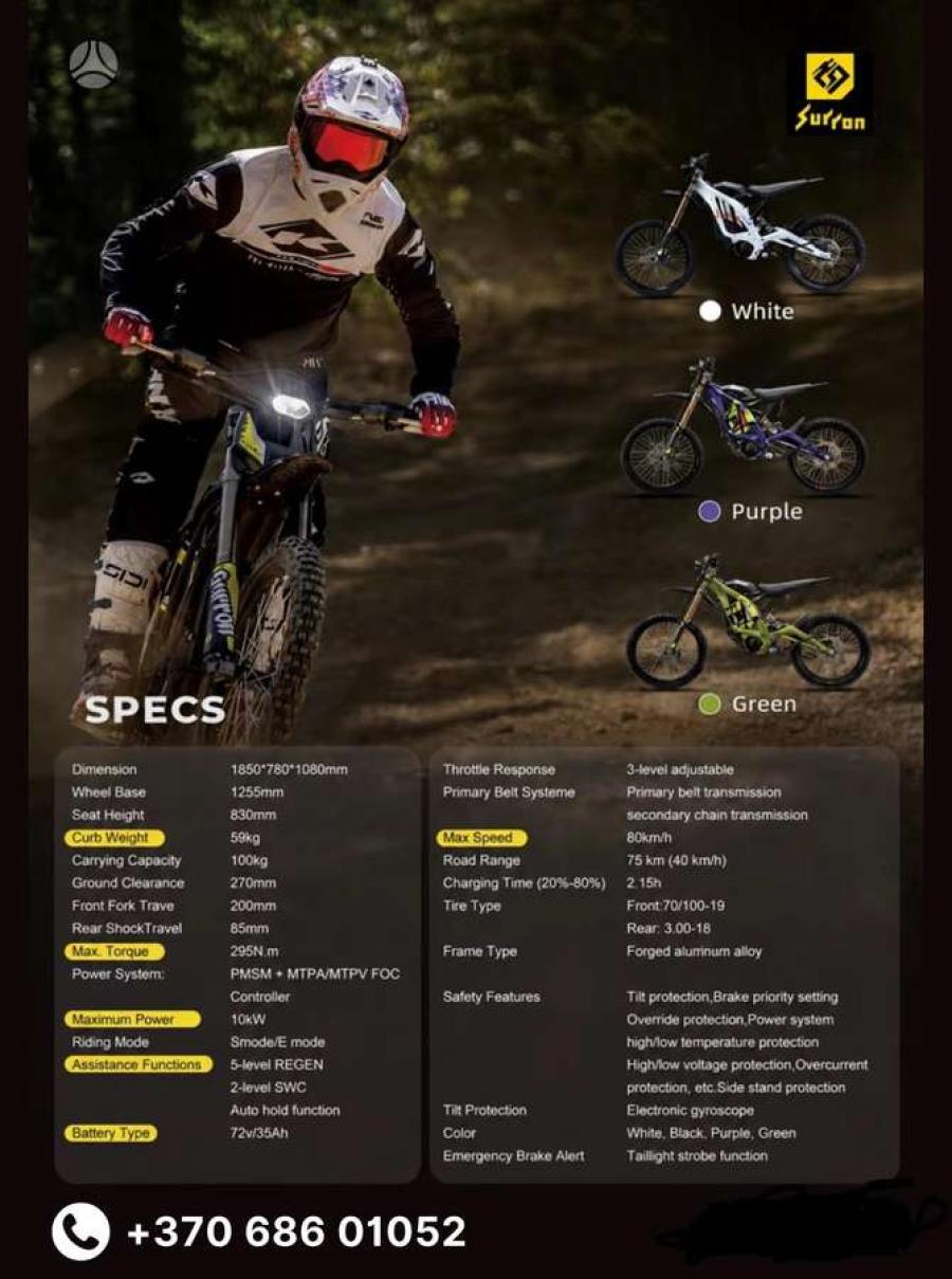 Sur-Ron Light bee X 2026 в Вильнюс, объемом двигателя 0.00 л и пробегом 0 тыс. км за 4350 €, фото 4 на AUTOMOTO.COM.LV