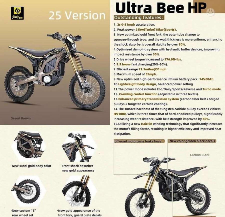 Melns Sur-Ron Ultra bee 2025 Rīga, ar dzinēja tilpumu 0.00 L un nobraukumu 0 tūkst. km par 7299 €, foto 10 vietnē AUTOMOTO.COM.LV