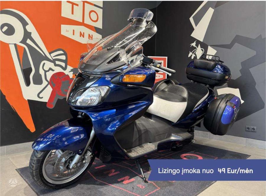 Blue Suzuki Burgman 2005 in Vilnius, with an engine capacity of 0.65 L and mileage of 46 thousand km for 2299 €, photo 1 on AUTOMOTO.COM.LV