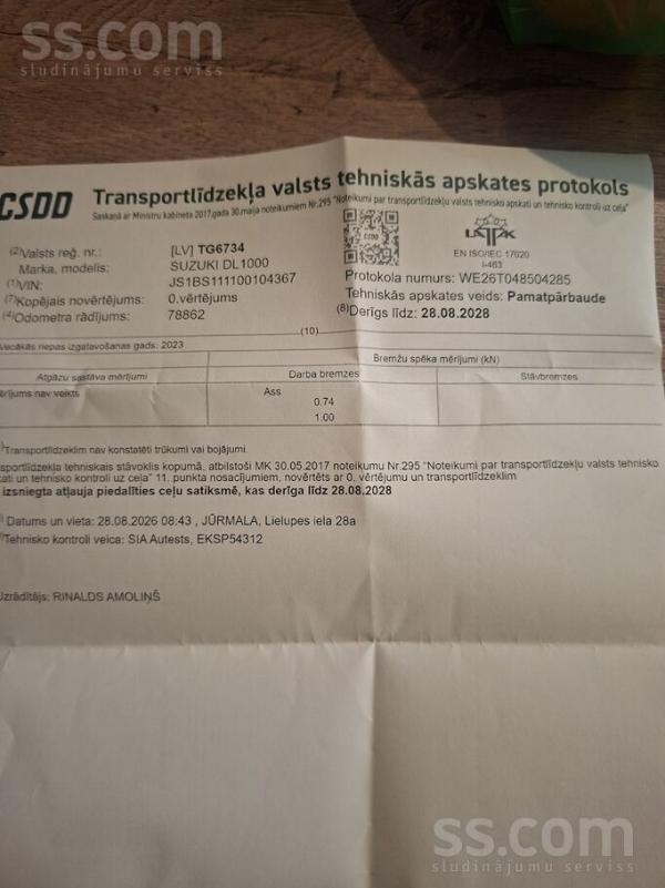 Suzuki DL 1000 2003 in Jurmala, with an engine capacity of 1.00 L and mileage of 0 thousand km for 2700 €, photo 8 on AUTOMOTO.COM.LV
