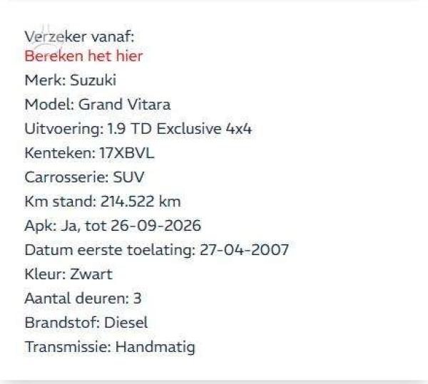 Черный Сузуки Гранд Витара 2007 в Каунас, объемом двигателя 1.90 л и пробегом 215 тыс. км за 4350 €, фото 10 на AUTOMOTO.COM.LV