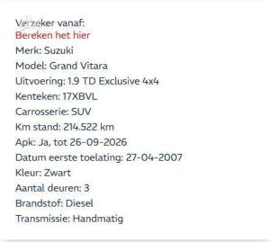 Melns Suzuki grand-vitara 2007 Kauņa, ar dzinēja tilpumu 1.90 L un nobraukumu 215 tūkst. km par 4350 €, foto 10 vietnē AUTOMOTO.COM.LV