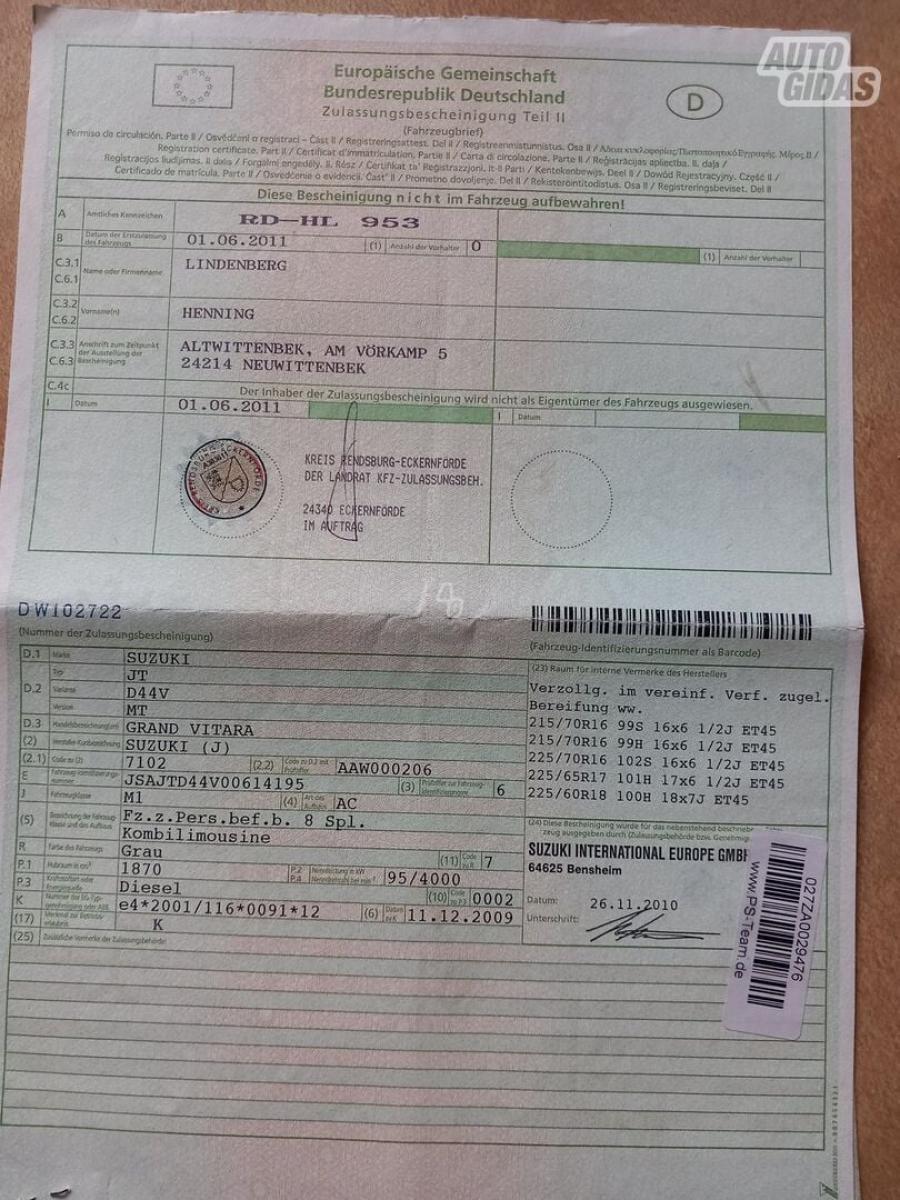 Сузуки Гранд Витара 2011 в Гаргждай, объемом двигателя 1.90 л и пробегом 224 тыс. км за 4950 €, фото 28 на AUTOMOTO.COM.LV