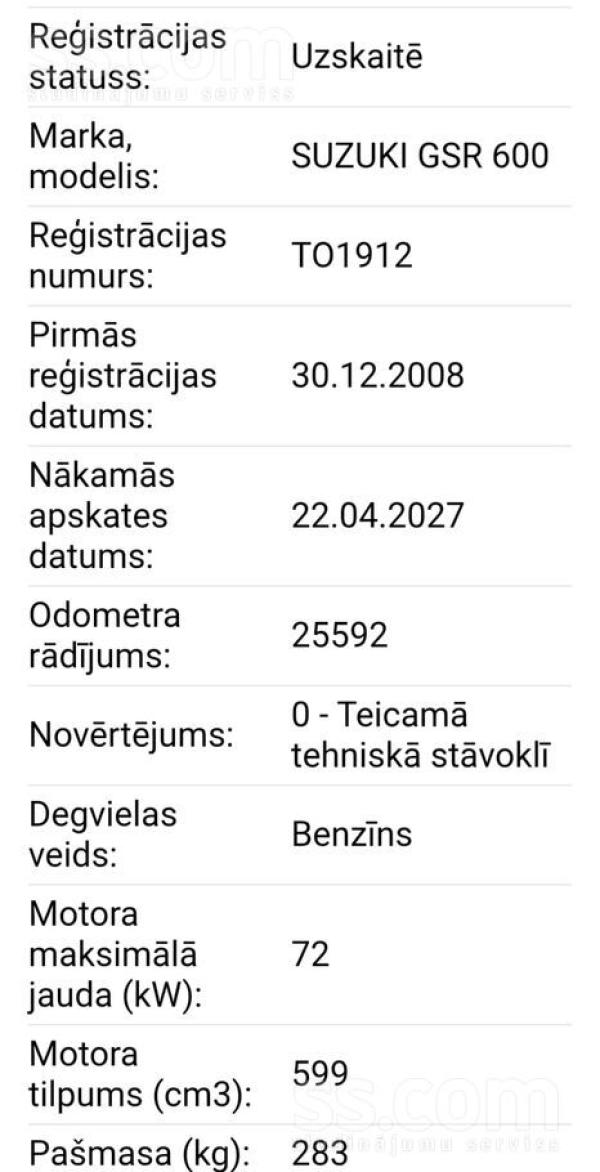 Suzuki GSR 600 2008 Ventspils, ar dzinēja tilpumu 0.60 L un nobraukumu 0 tūkst. km par 3500 €, foto 3 vietnē AUTOMOTO.COM.LV