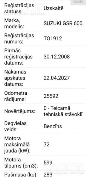 Suzuki GSR 600 2008 Ventspils, ar dzinēja tilpumu 0.60 L un nobraukumu 0 tūkst. km par 2950 €, foto 6 vietnē AUTOMOTO.COM.LV