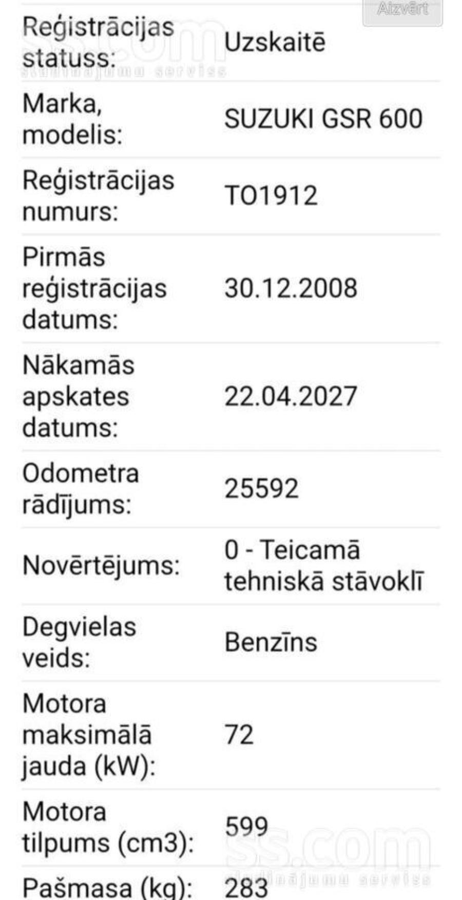 Suzuki GSR 600 2008 Ventspils, ar dzinēja tilpumu 0.60 L un nobraukumu 0 tūkst. km par 2950 €, foto 6 vietnē AUTOMOTO.COM.LV
