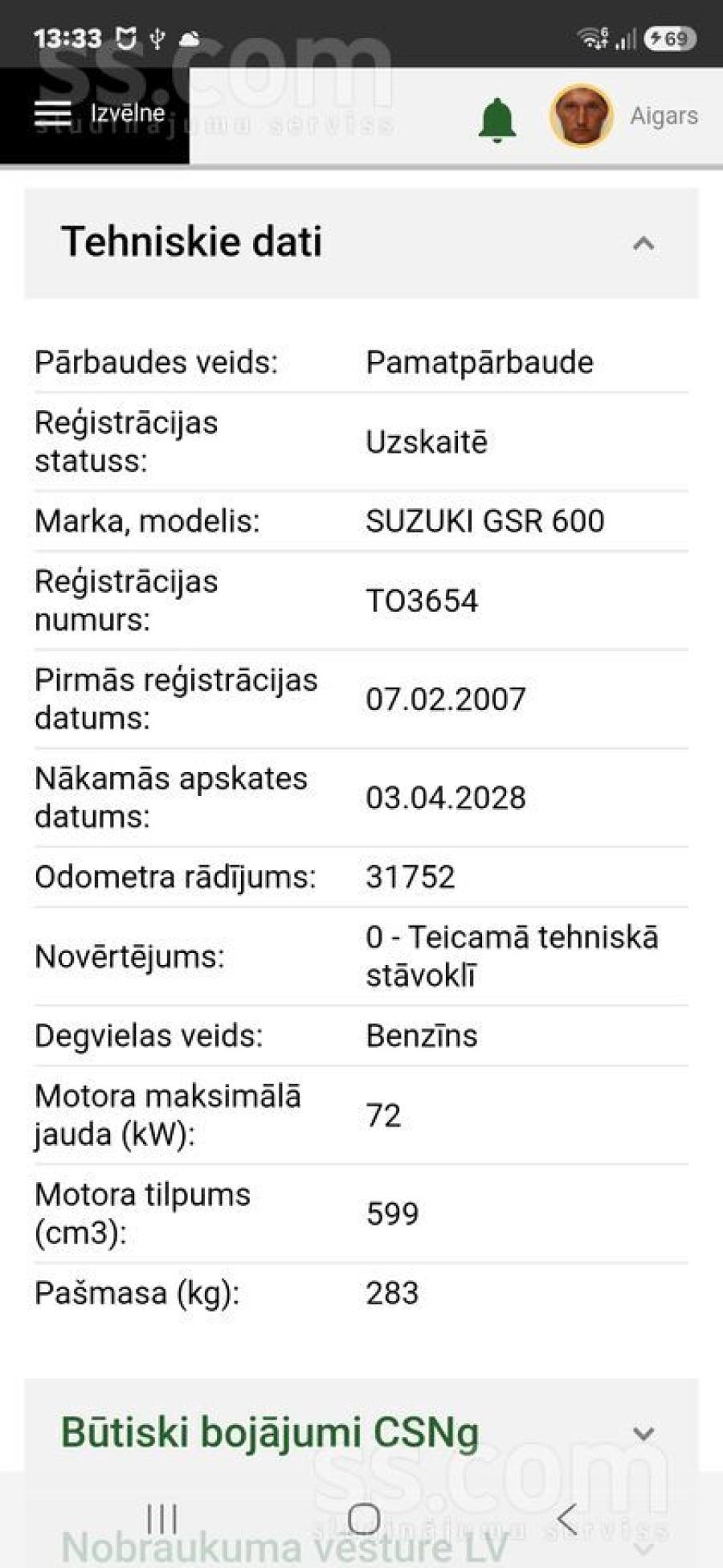 Suzuki GSR 2007 in Riga, with an engine capacity of 0.60 L and mileage of 0 thousand km for 3100 €, photo 10 on AUTOMOTO.COM.LV