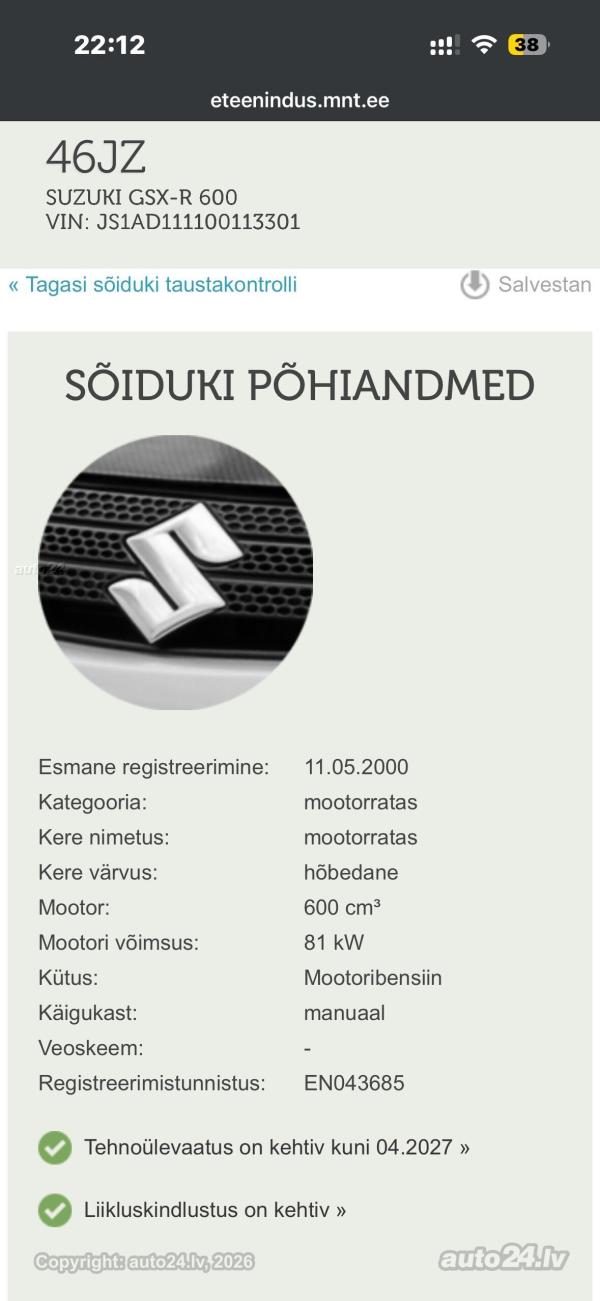 Melns Suzuki GSX-R 600 2000 Tallina, ar dzinēja tilpumu 0.60 L un nobraukumu 80 tūkst. km par 1400 €, foto 5 vietnē AUTOMOTO.COM.LV