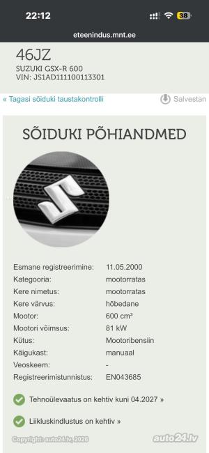 Black Suzuki GSX-R 600 2000 in Tallinn, with an engine capacity of 0.60 L and mileage of 80 thousand km for 1400 €, photo 6 on AUTOMOTO.COM.LV
