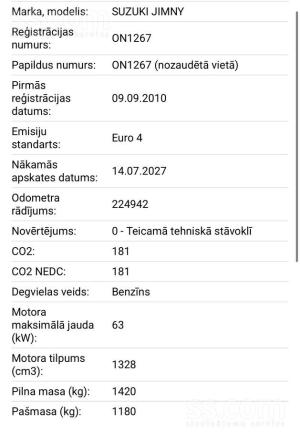Черный Сузуки Джимни 2010 в Рига, объемом двигателя 1.30 л и пробегом 225 тыс. км за 9900 €, фото 27 на AUTOMOTO.COM.LV