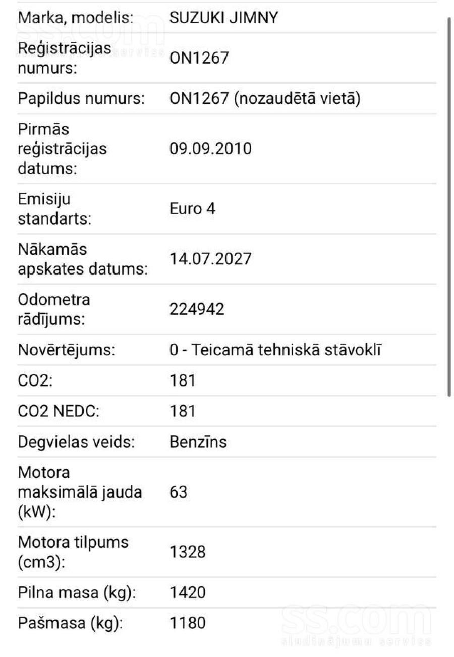 Черный Сузуки Джимни 2010 в Рига, объемом двигателя 1.30 л и пробегом 225 тыс. км за 9900 €, фото 27 на AUTOMOTO.COM.LV