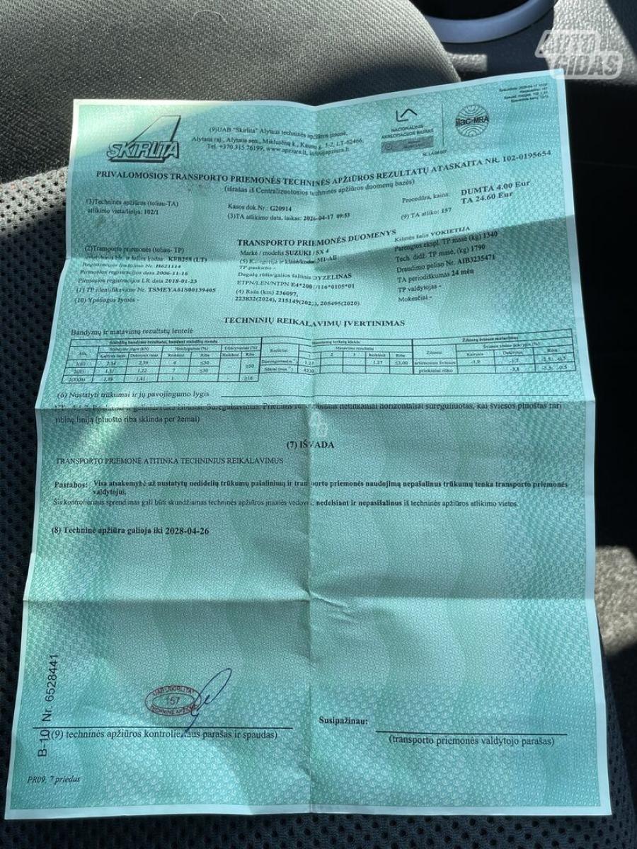 Сузуки СХ4 2006 в Друскининкай, объемом двигателя 1.90 л и пробегом 238 тыс. км за 2000 €, фото 25 на AUTOMOTO.COM.LV