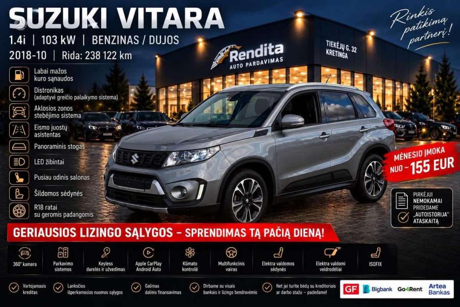 Pelēks Suzuki Vitara 2018 Kretinga, ar dzinēja tilpumu 1.37 L un nobraukumu 238 tūkst. km par 11199 €, foto 43 vietnē AUTOMOTO.COM.LV
