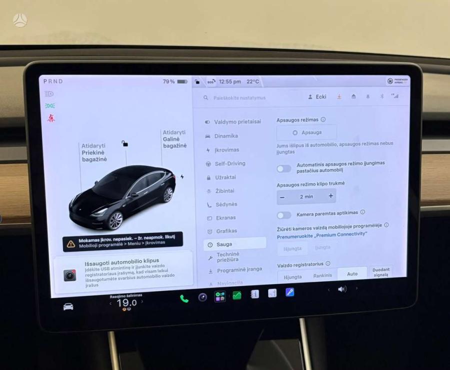 Black Tesla Model 3 2019 in Marijampole, with an engine capacity of 0.00 L and mileage of 102 thousand km for 20999 €, photo 14 on AUTOMOTO.COM.LV