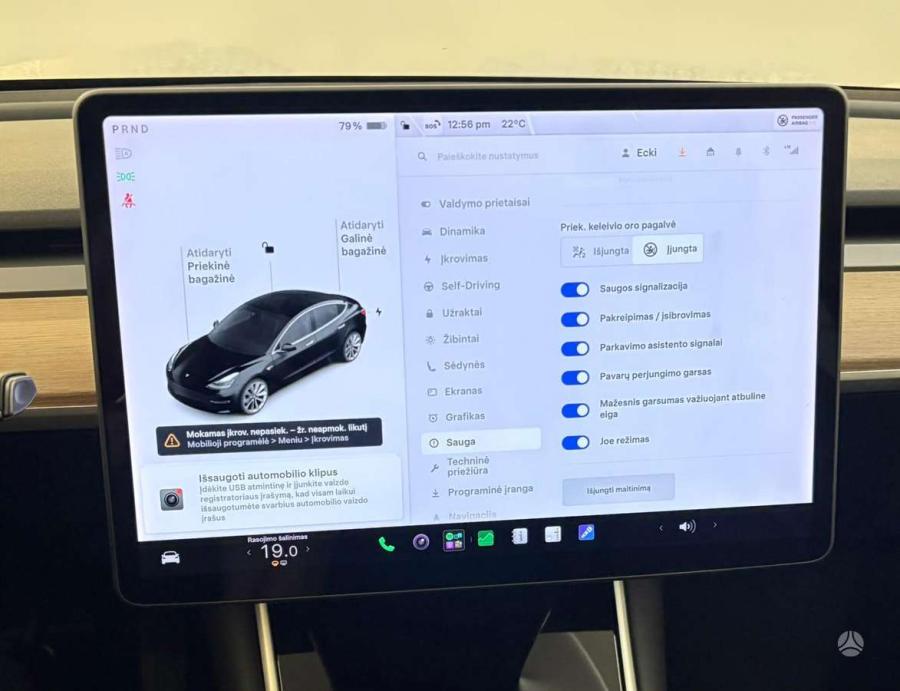 Black Tesla Model 3 2019 in Marijampole, with an engine capacity of 0.00 L and mileage of 102 thousand km for 20999 €, photo 16 on AUTOMOTO.COM.LV