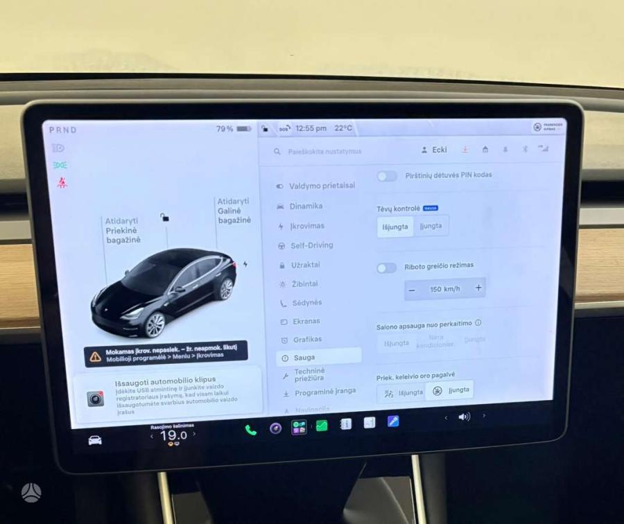 Black Tesla Model 3 2019 in Marijampole, with an engine capacity of 0.00 L and mileage of 102 thousand km for 20999 €, photo 17 on AUTOMOTO.COM.LV
