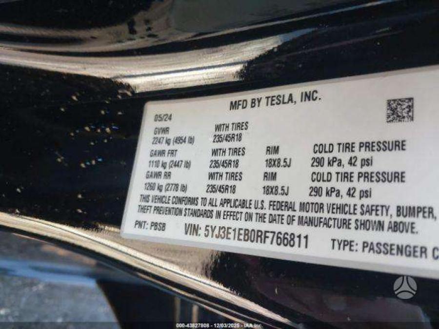 Melns Tesla Model 3 2024 Klaipėda, ar dzinēja tilpumu 0.00 L un nobraukumu 24 tūkst. km par 10100 €, foto 9 vietnē AUTOMOTO.COM.LV