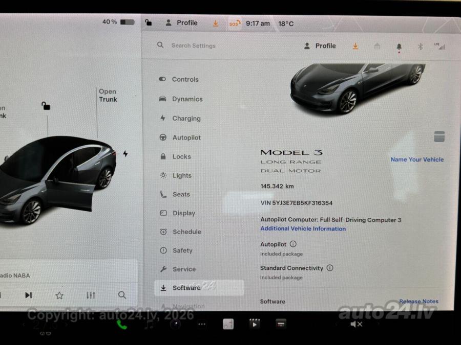 Black Tesla Model 3 2019 in Riga, with an engine capacity of 0.00 L and mileage of 145 thousand km for 19490 €, photo 21 on AUTOMOTO.COM.LV