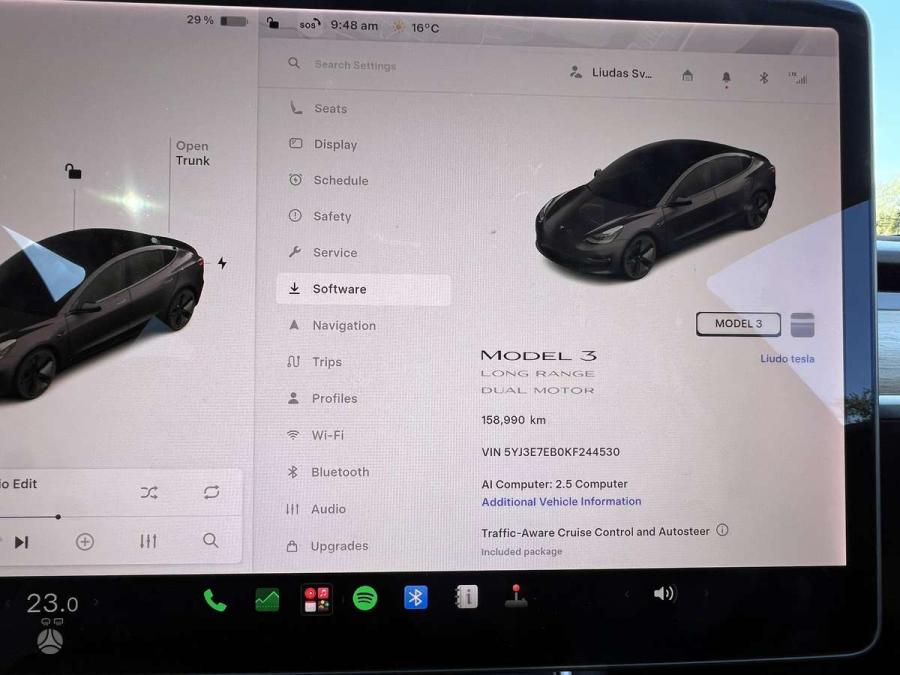 Black Tesla Model 3 2019 in Kaunas, with an engine capacity of 0.00 L and mileage of 159 thousand km for 19400 €, photo 14 on AUTOMOTO.COM.LV