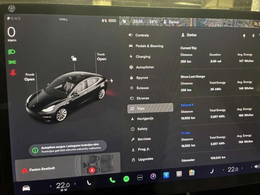 Black Tesla Model 3 2020 in Vilnius, with an engine capacity of 0.00 L and mileage of 108 thousand km for 14500 €, photo 18 on AUTOMOTO.COM.LV