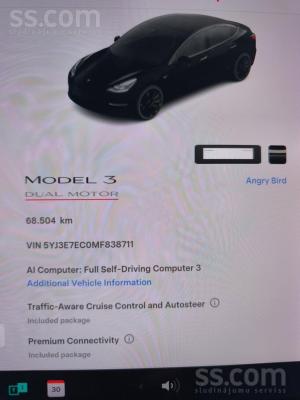 Black Tesla Model 3 2020 in Riga, with an engine capacity of 0.00 L and mileage of 69 thousand km for 28000 €, photo 7 on AUTOMOTO.COM.LV