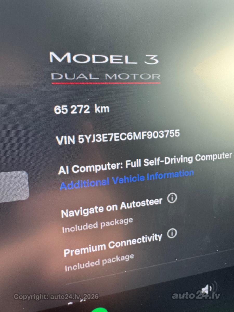 Black Tesla Model 3 2021 in Tallinn, with an engine capacity of 0.00 L and mileage of 65 thousand km for 29500 €, photo 10 on AUTOMOTO.COM.LV