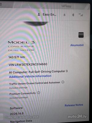 Black Tesla Model 3 2022 in Tallinn, with an engine capacity of 0.00 L and mileage of 144 thousand km for 30990 €, photo 29 on AUTOMOTO.COM.LV